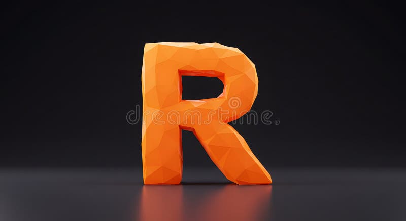 Low Poly Orange Letter R 3D Render on Dark Background Modern Alphabet ...