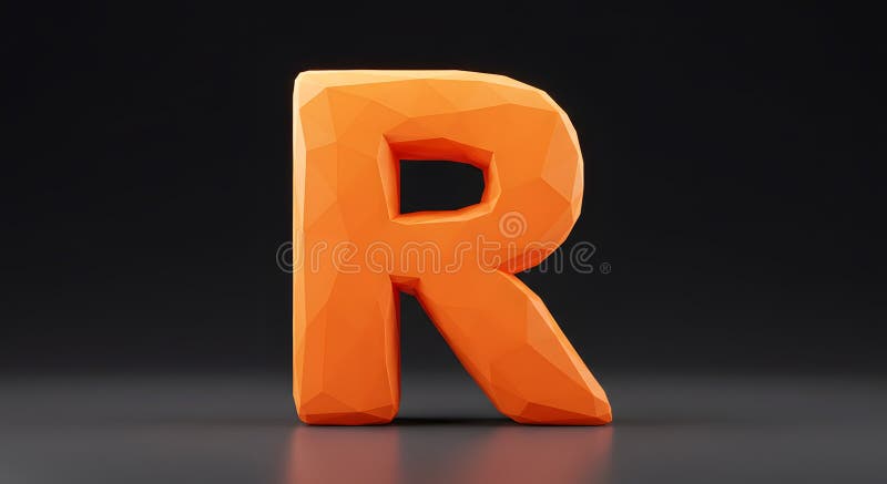 Low Poly Orange Letter R 3D Render on Dark Background Studio Shot Stock ...