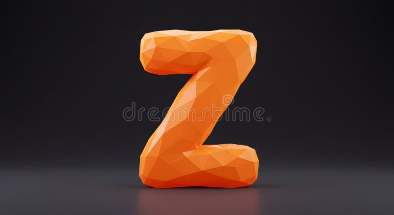 Low-Poly Orange Letter Z 3D Render Geometric Alphabet Design Stock ...