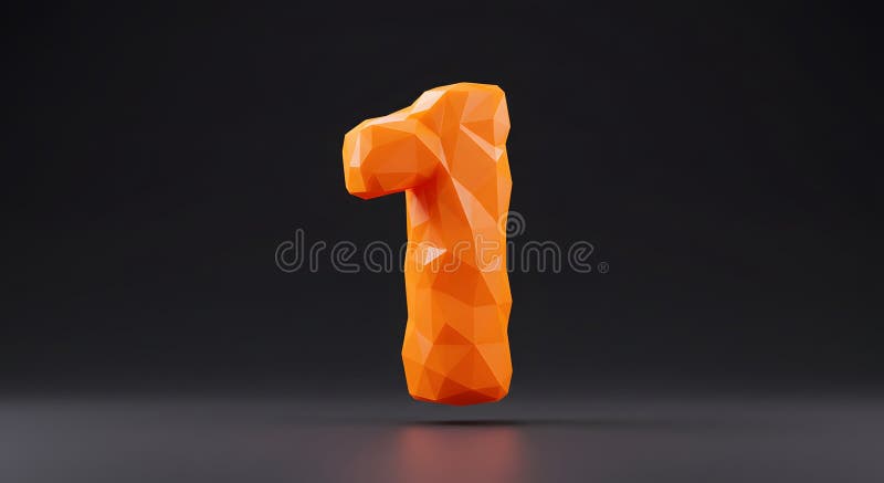 Low-Poly Orange Number One 3D Render on Dark Background: Minimalist ...
