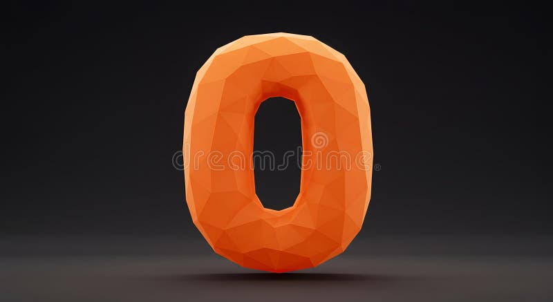 Low-Poly Orange Number Zero on Dark Background: a 3D Rendered Geometric ...