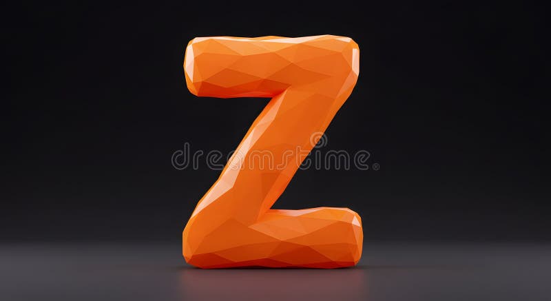 Low Poly Orange Z Letter 3D Render on Dark Background, Abstract ...