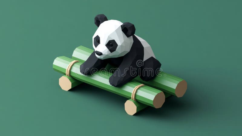 Low Poly Panda Cub on Green Bamboo Stock Illustration - Illustration of ...