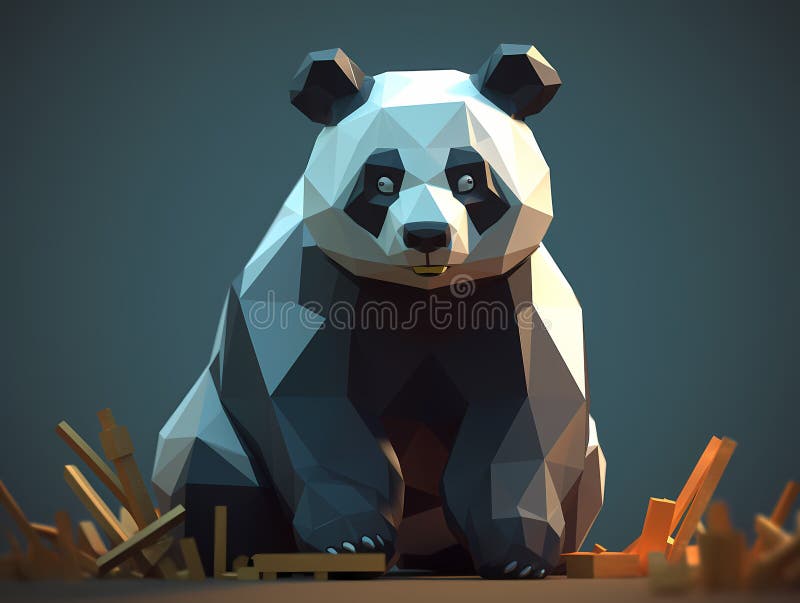 Low Poly Panda Portrait and Bamboo, AI Generated Stock Illustration ...