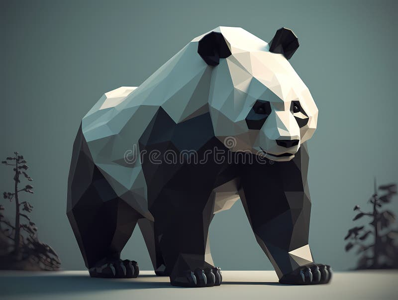 Low Poly Panda Portrait and Bamboo, AI Generated Stock Illustration ...