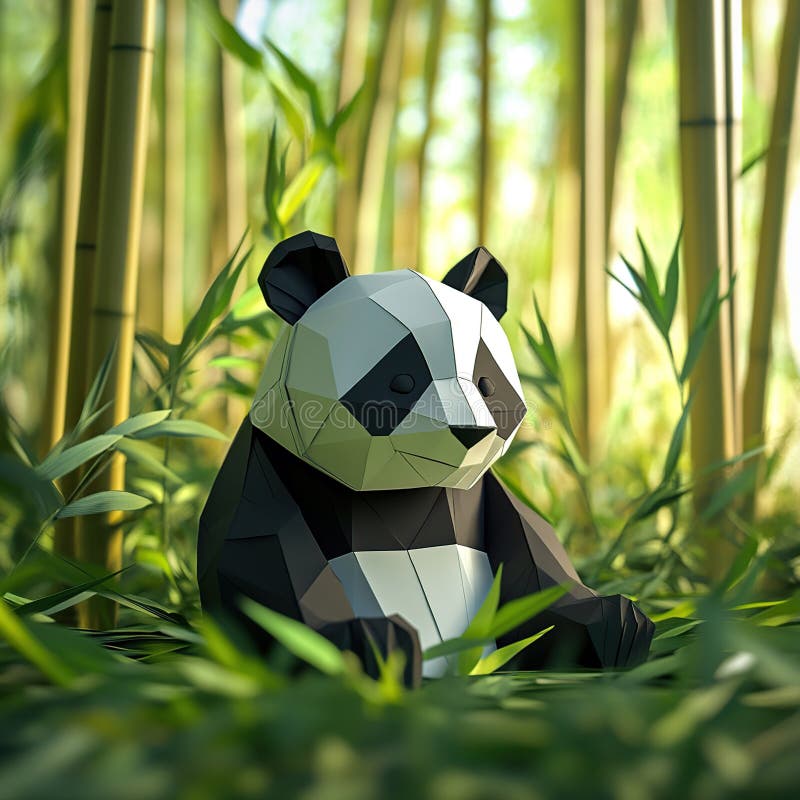 Low-poly Panda Sitting Bamboo Forest Background Stock Image - Image of ...