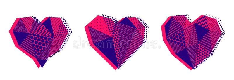 Low Poly Pattern Geometric Heart Vector Icons or Logos Set, Graphic ...