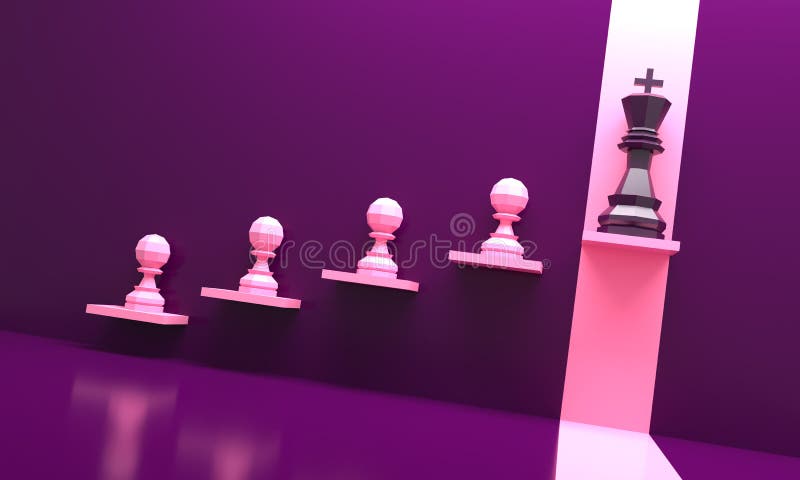 Low Poly Pawns and King of Chess on the Ladder of Success Stock ...
