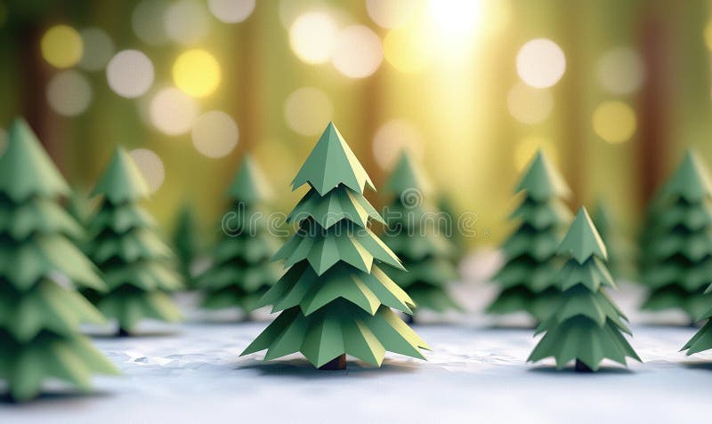 Low Poly Pine Trees in a Snowy Forest at Sunrise Stock Illustration ...