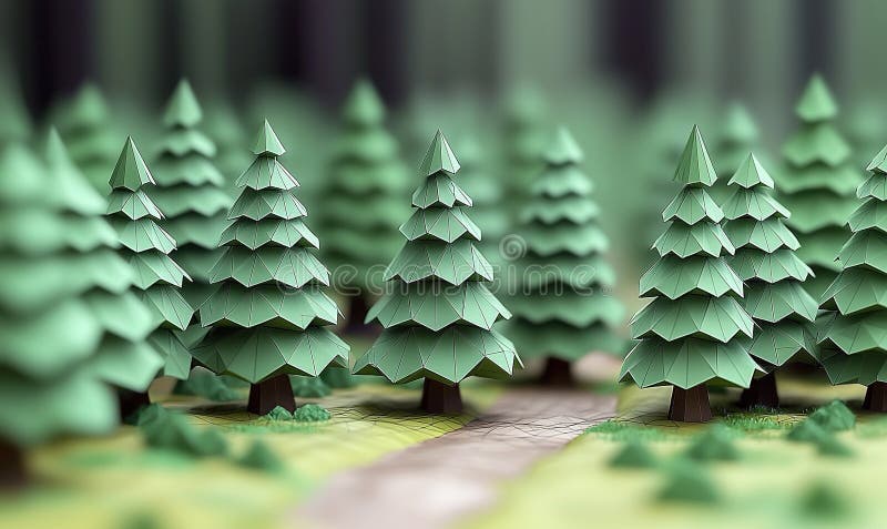 Low Poly Pine Trees in a Stylized Forest with a Path, Ideal for ...