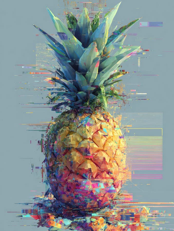 Low-poly Pineapple with Glitch Overlay Showcasing a Tech-Food ...