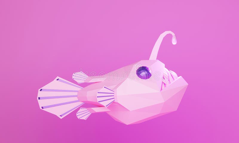 Low Poly Pink Angry Deep-sea Angler Fish with Sharp Teeth Stock ...