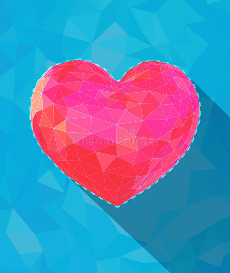 Low Poly Pink Heart on Blue Turquoise BG Stock Vector - Illustration of ...
