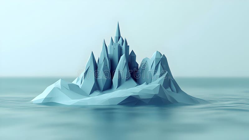 Low Poly Pixelated Island Mountain in Blue Water Digital Rendering ...