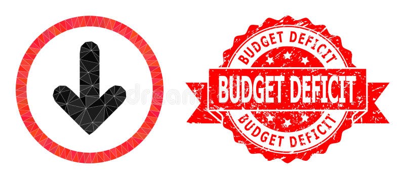 Scratched Budget Deficit Stamp Seal and Down Pointer Low-Poly Mocaic ...