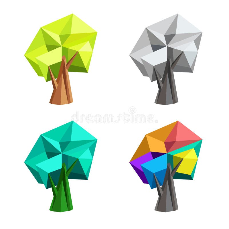 Low Poly Polygonal Tree. Abstract Vector Illustration. Logo Design ...