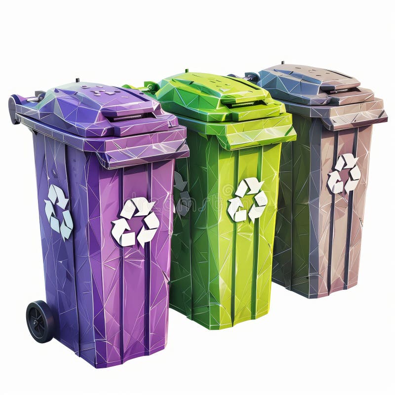 Low Poly Recycling Bins for Waste Separation, Eco Friendly Concept ...