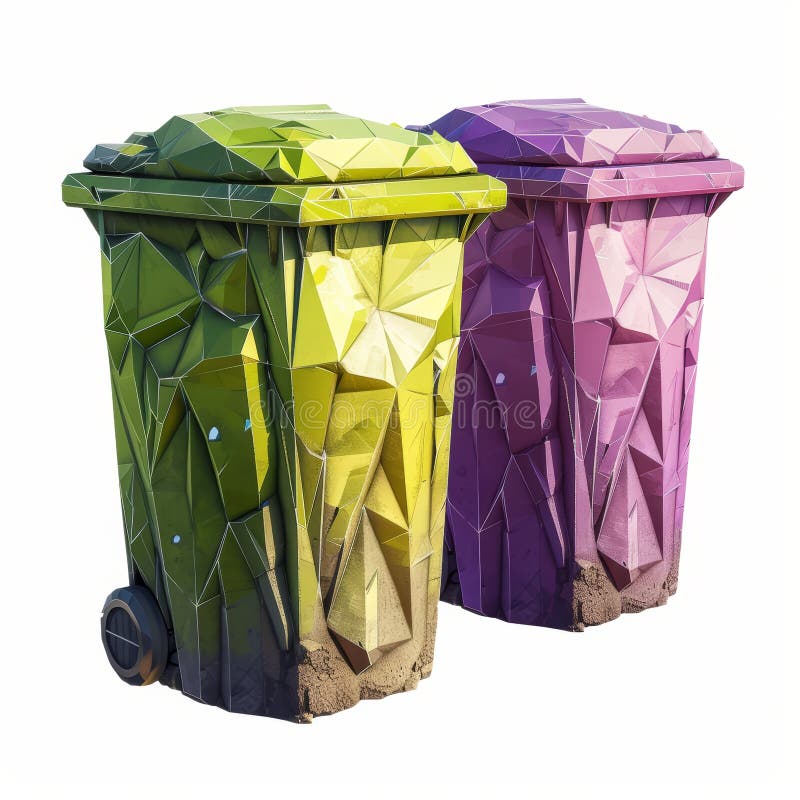 Low Poly Recycling Bins for Waste Separation, Eco Friendly Concept ...
