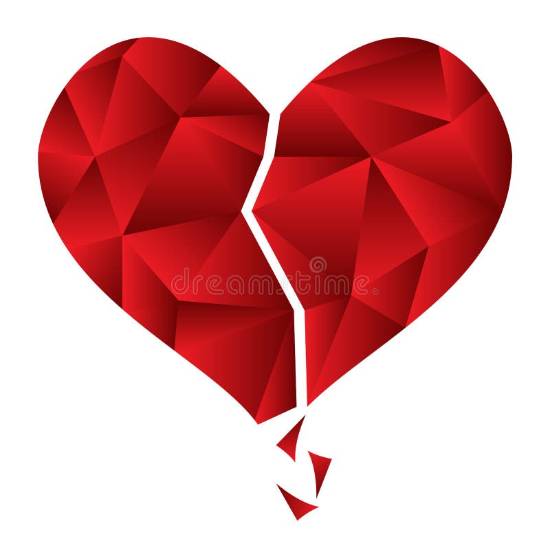 Low Poly Red Broken Heart on White Background. Isolated Stock Vector ...