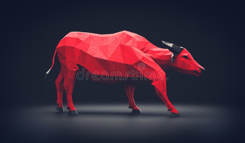 Low Poly Red Buffalo on Black Stock Illustration - Illustration of ...