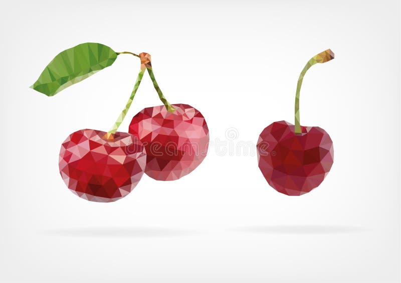 Low Poly Red Cherry Berries Stock Vector - Illustration of berry, food ...