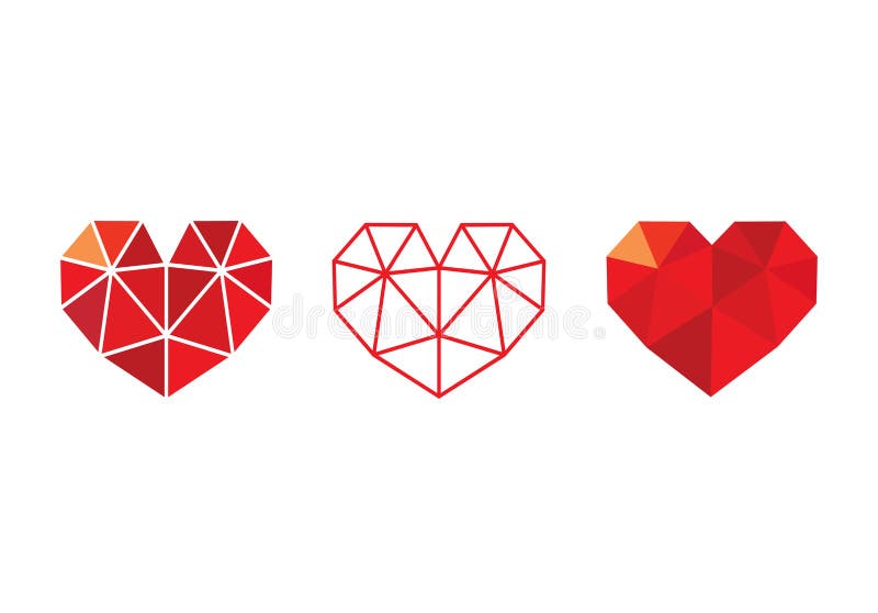 Low Poly Red Heart Icon Set, Love Symbol Collection - Vector Stock ...