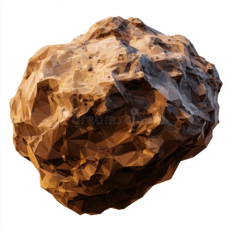 Low Poly Brown Asteroid 3D Render on White Background Stock ...