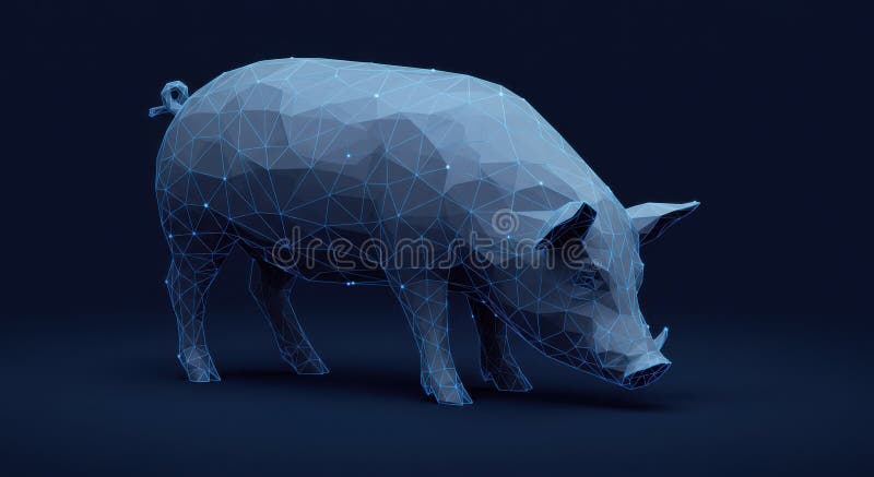 Low Poly Rendering of a Pig with a Geometric Wireframe Design Stock ...