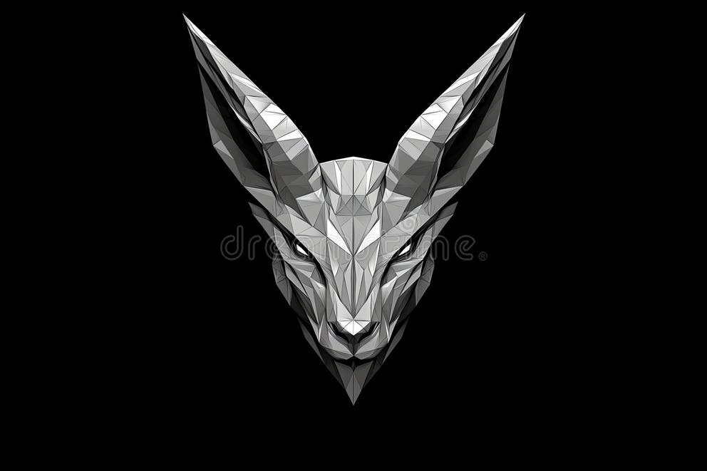 Low-poly Rendering of a Stylized Fennec Fox Head, Grayscale, Dark ...