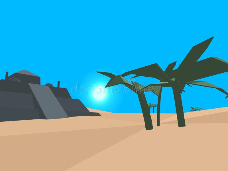 Low Poly Retro Style Desert Stock Illustration - Illustration of light ...
