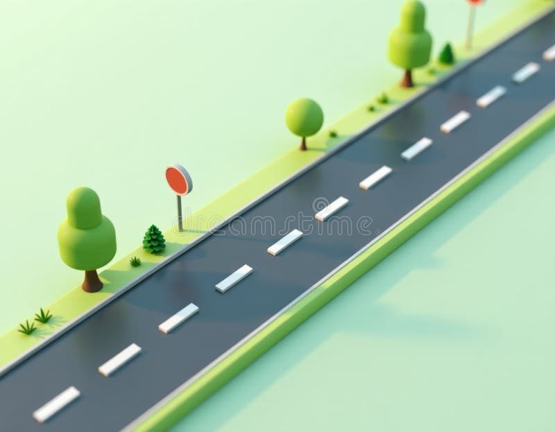 Low Poly Road, Trees and Stop Sign - Minimalist 3D Render Stock ...