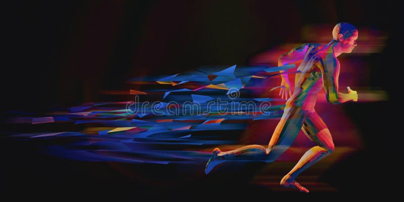 Low Poly Runner with Small Traingle on Black Background. Speed, Run ...
