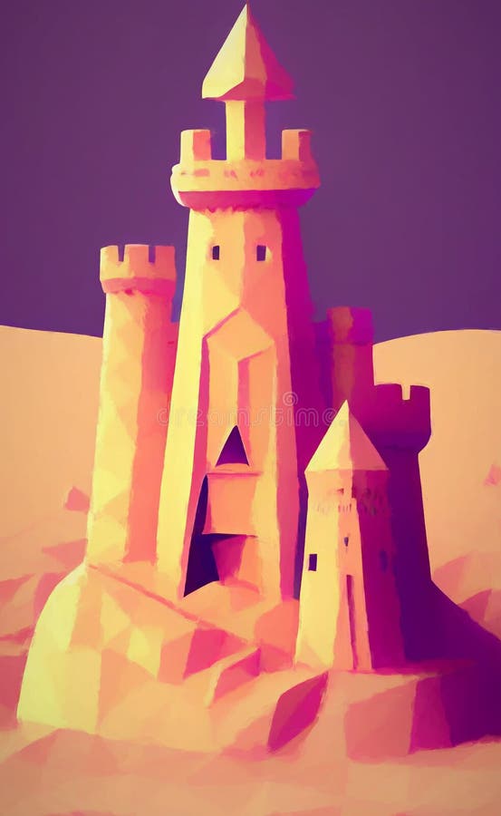 Low Poly Sand Castle - Stylized Digital Art Stock Illustration ...