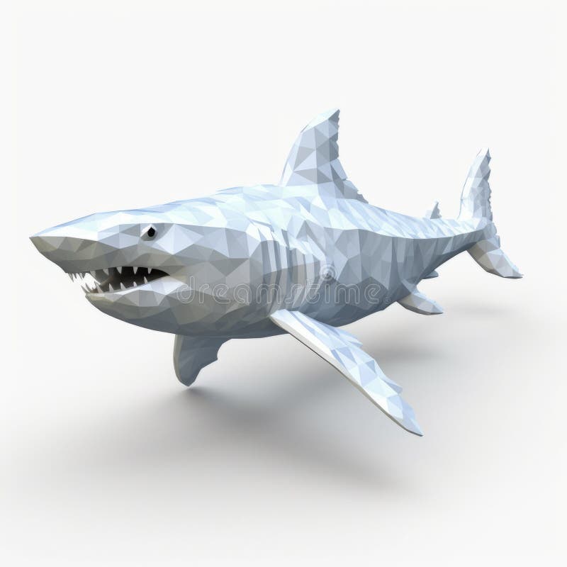 Low Poly Shark 3d Model with Matte Photo Style and White Background ...