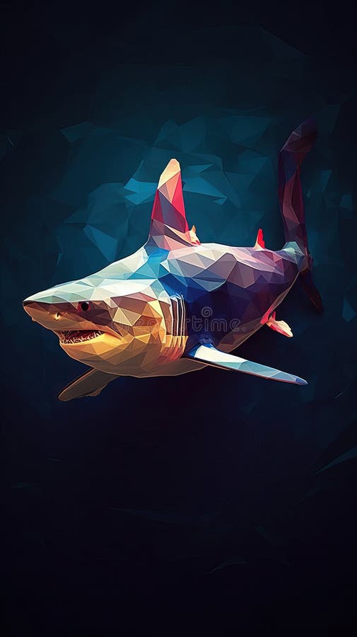 Low Poly Shark on Dark Background. Generative AI Stock Illustration ...