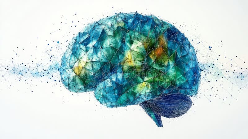 A Low-poly Silhouette of a Human Brain Showcasing Vibrant Geometric ...