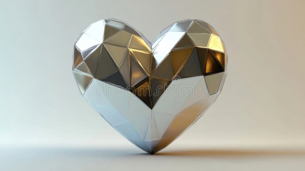 A Low Poly Silver Heart Shape Stock Illustration - Illustration of ...