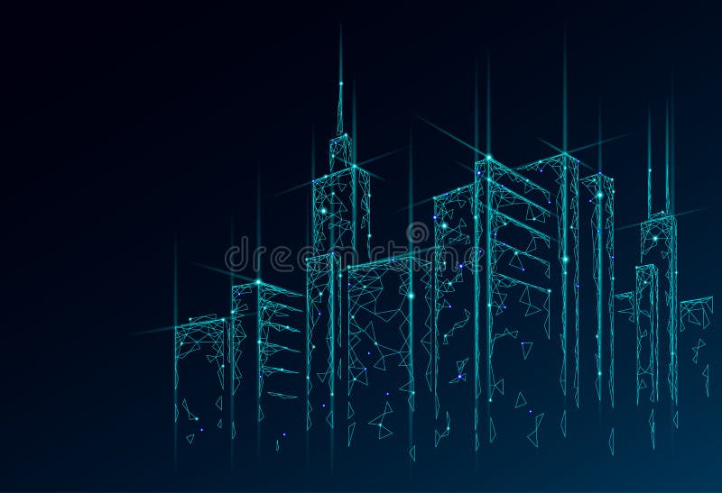 Low Poly Smart City 3D Wire Mesh. Intelligent Building Automation ...