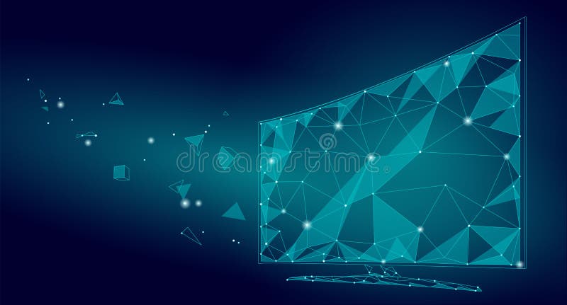 Low Poly Smart Tv Screen Video. Polygonal Virtual Reality Desktop ...