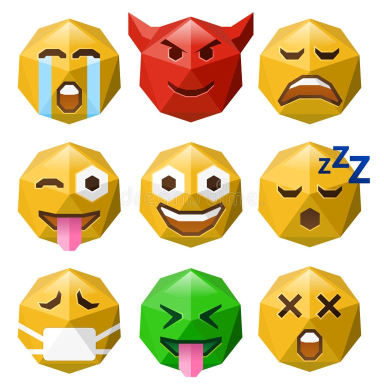 Low poly smileys stock vector. Illustration of polygon - 70888822