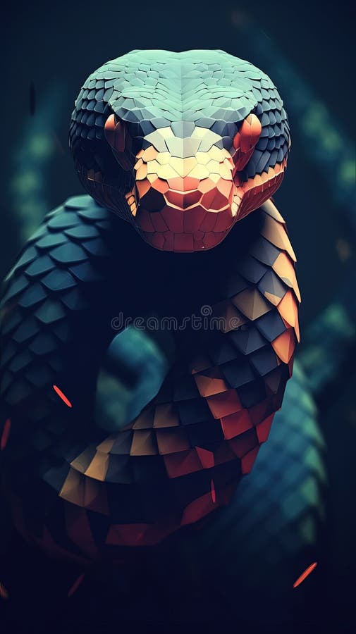 Low Poly Snake on Dark Background. Generative AI Stock Illustration ...