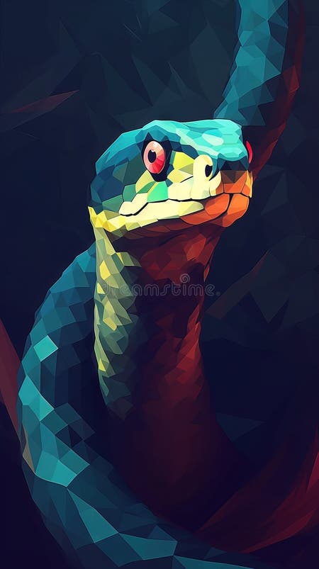 Low Poly Snake on Dark Background. Generative AI Stock Illustration ...