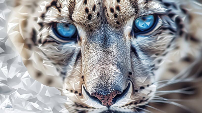 Low-poly Snow Leopard Face with Blue Crystal-like Eyes Stock Photo ...