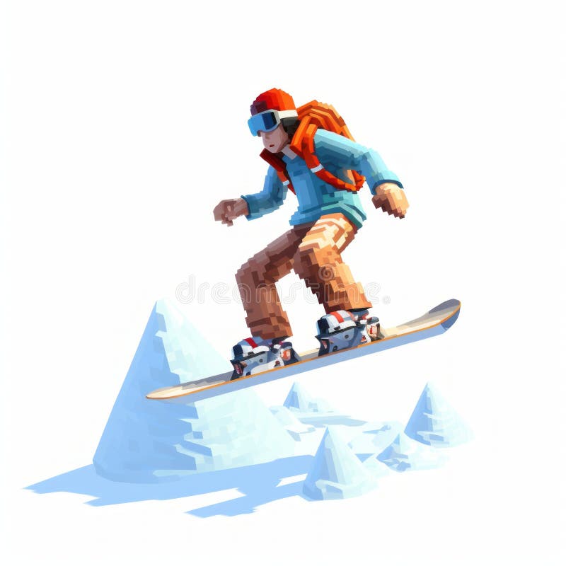 Low Poly Snowboarding: a Hyper-detailed 3d 8-bit Pixel Cartoon Stock ...