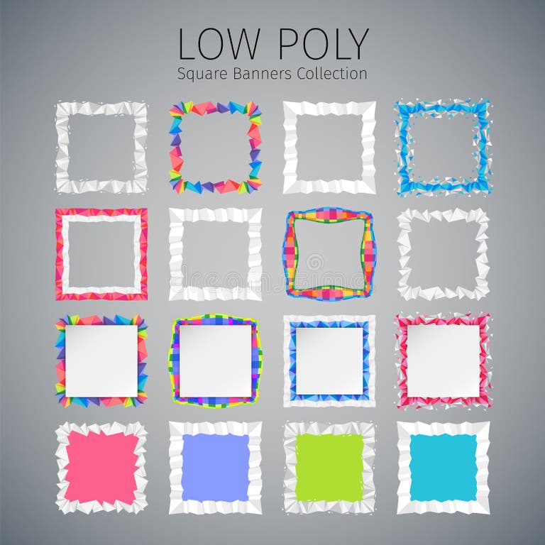 Low Poly Square Banners Set Stock Vector - Illustration of paper ...
