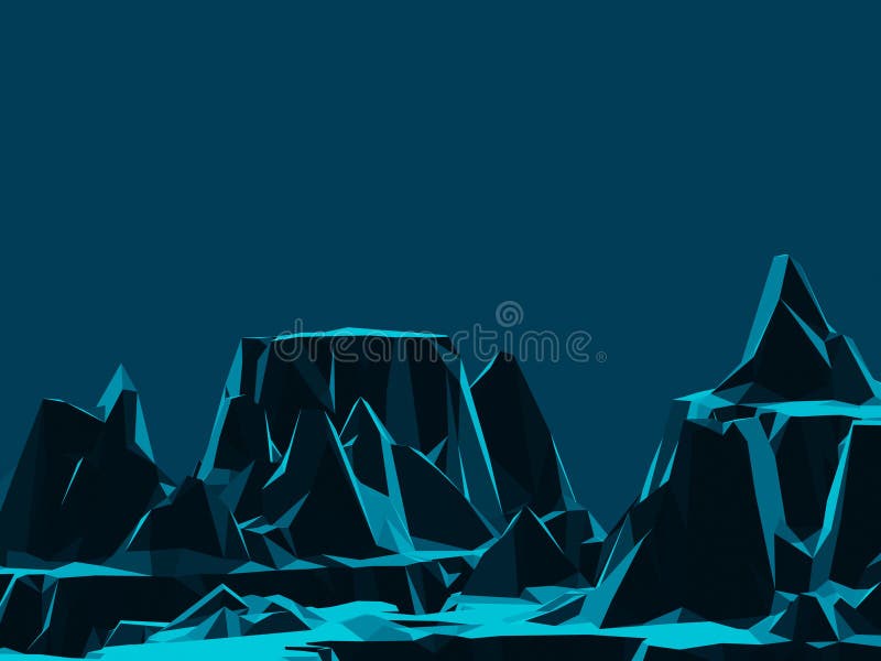 Low Poly Stone Mountain. Blue Rock Terrain Stock Illustration ...
