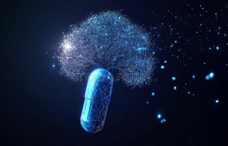 Low Poly Style Abstract of a Blue Medical Drug Capsule with Falling ...