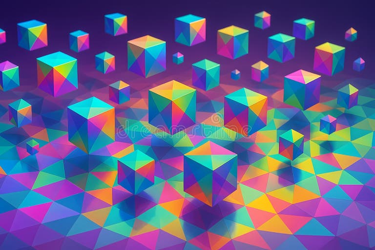 Low - Poly Style Colorful 3D Cube Pattern, Showcasing Angular, Vibrant ...