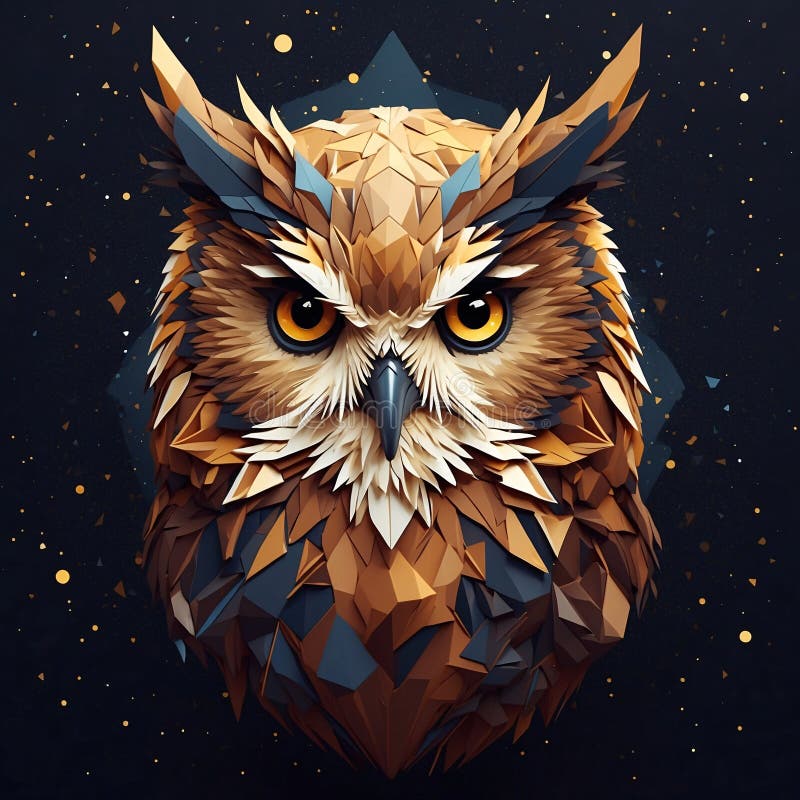 Low Poly Style 2D Poster Design Featuring an Owl S Head Stock ...