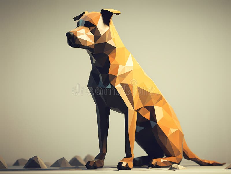 Low Poly Style Dog on Grey Background, AI Generated Stock Illustration ...